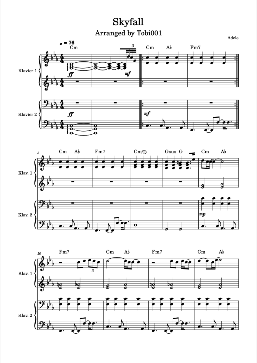 Adele Skyfall (4 hands) Sheet Music Downloads